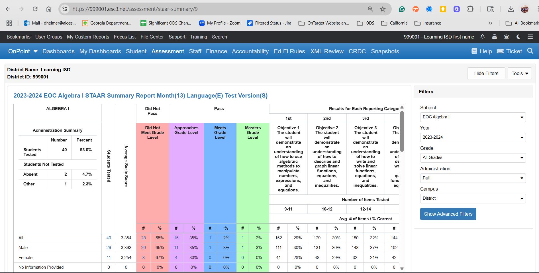 STAAR EOC Summary Report – OnDataSuite – Knowledgebase
