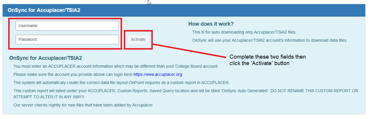 OnSync setup for Accuplacer/TSIA2 – OnDataSuite – Knowledgebase