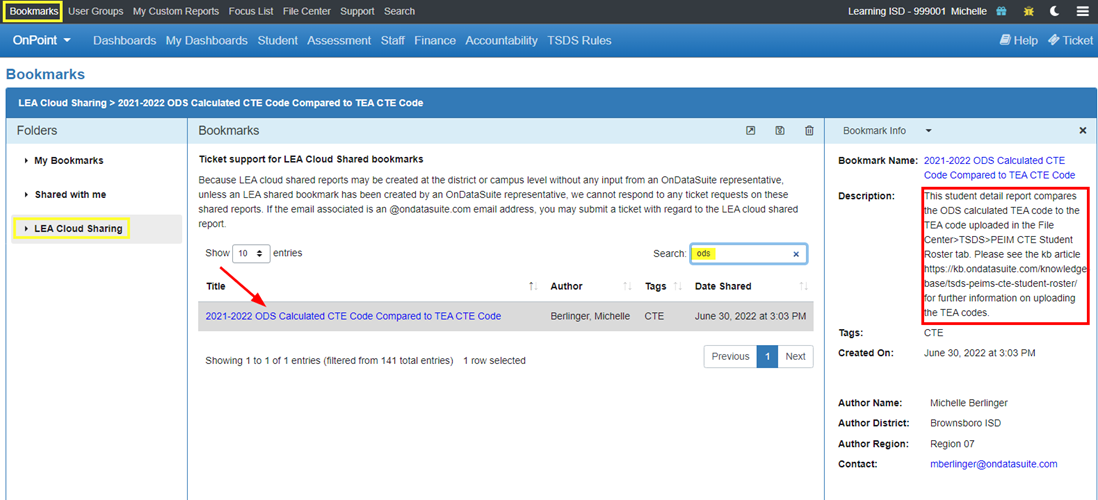 TEA CTE to ODS CTE Code Comparison – OnDataSuite – Knowledgebase