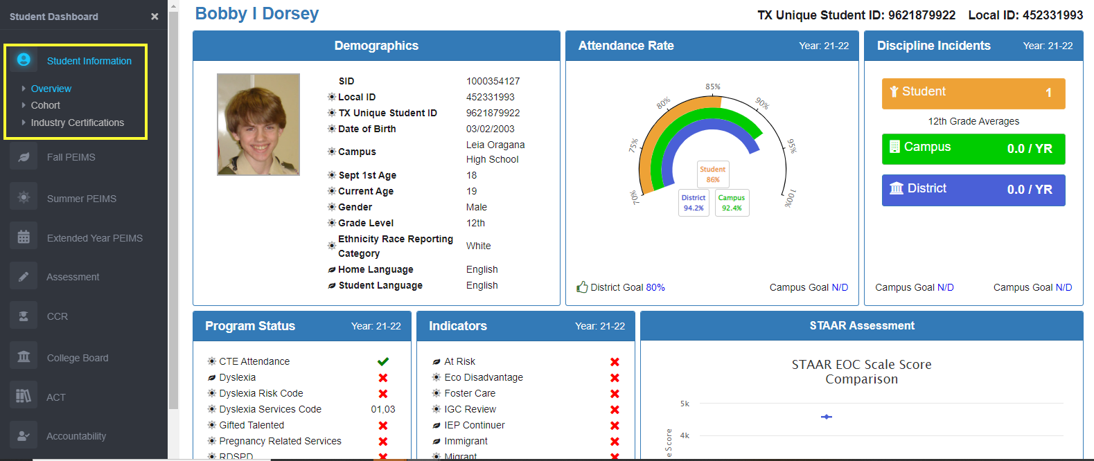 Student Profile Dashboard – Student Information – OnDataSuite ...