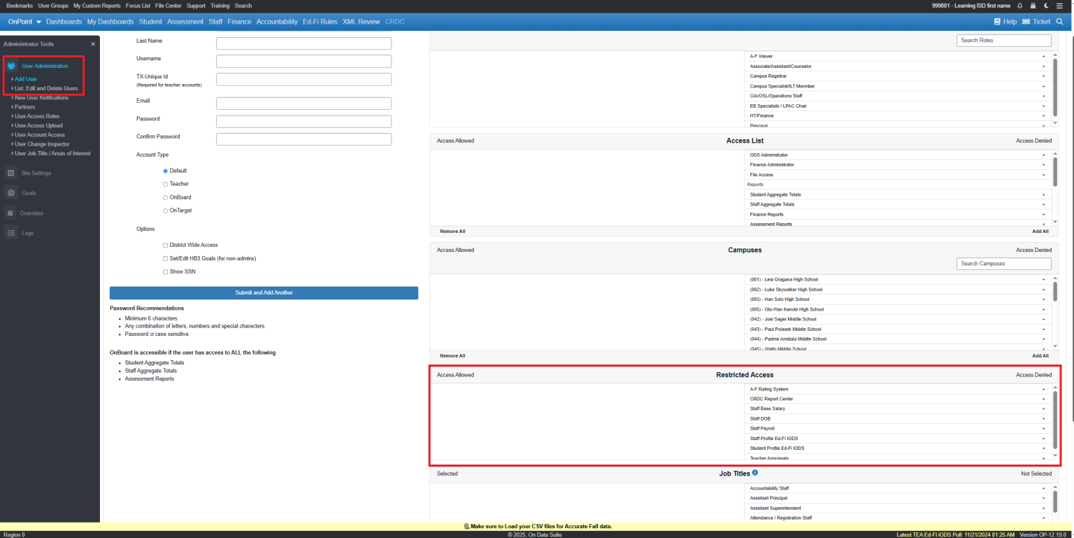 Restricted Fields/Access – OnDataSuite – Knowledgebase