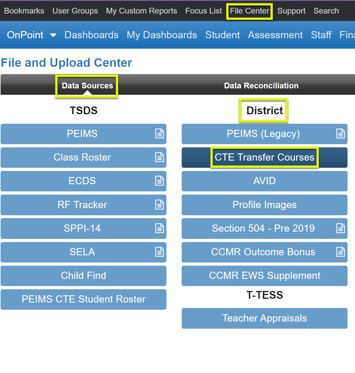 Loading District – CTE Transfer Courses – OnDataSuite – Knowledgebase
