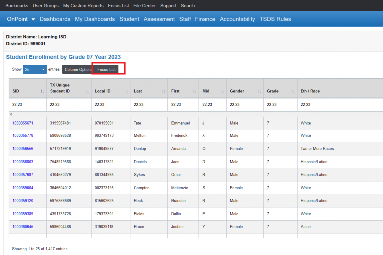 Focus List – Creation from List View – OnDataSuite – Knowledgebase