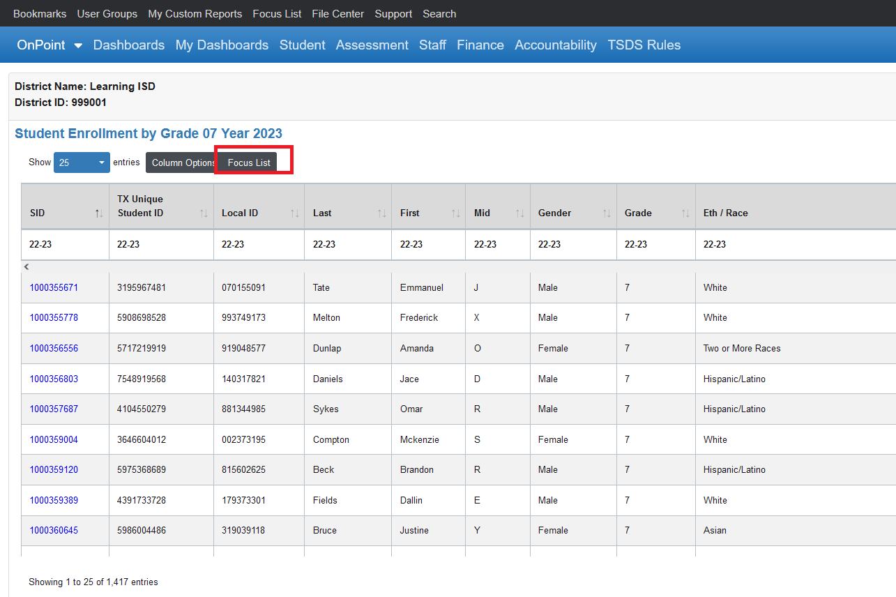 Focus List – Creation from List View – OnDataSuite – Knowledgebase