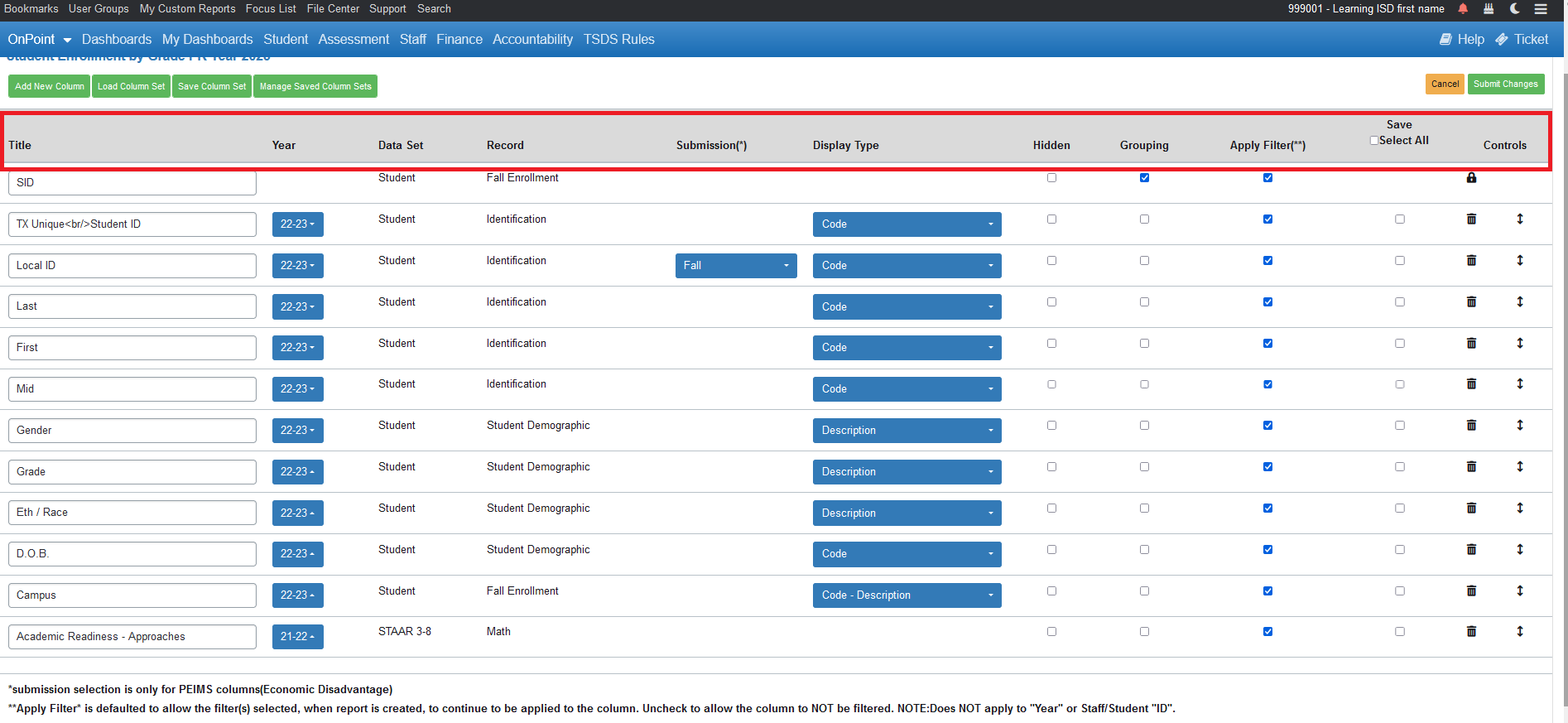 Column Options – Available Options – OnDataSuite – Knowledgebase