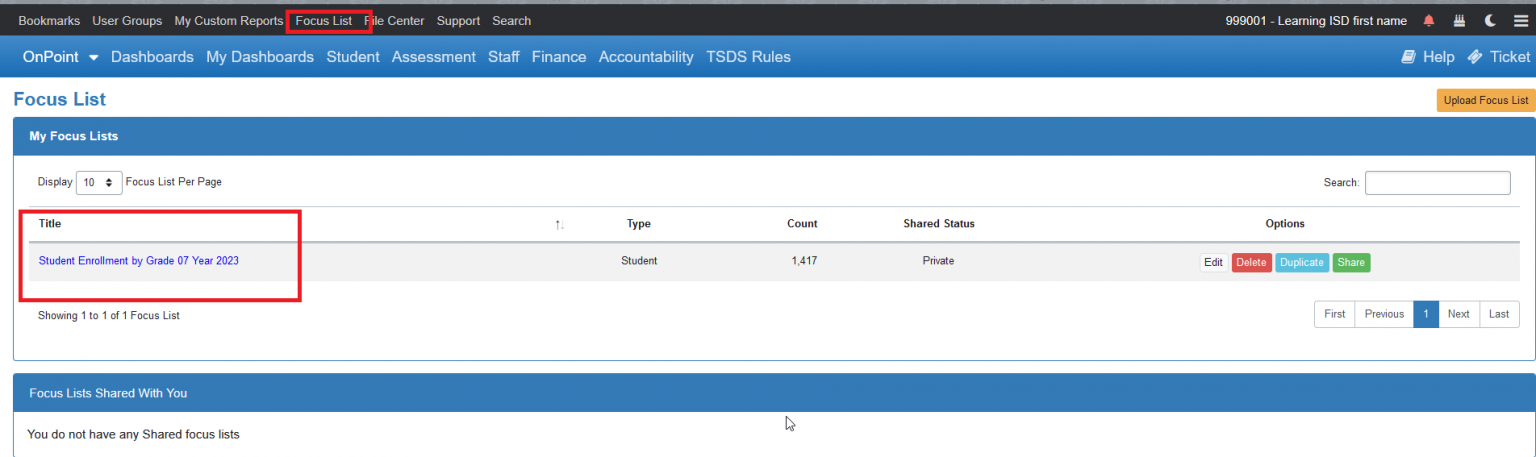 Focus List – Creation from List View – OnDataSuite – Knowledgebase