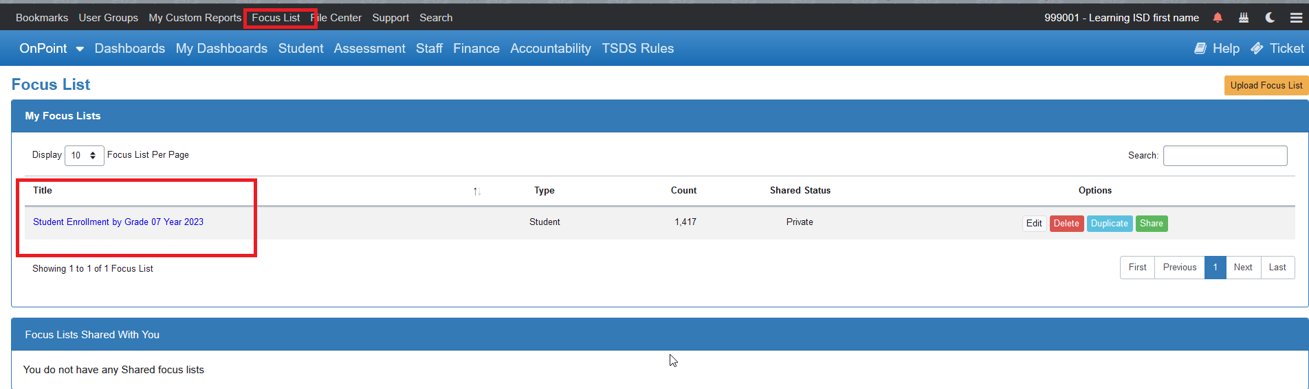 Focus List – Creation from List View – OnDataSuite – Knowledgebase