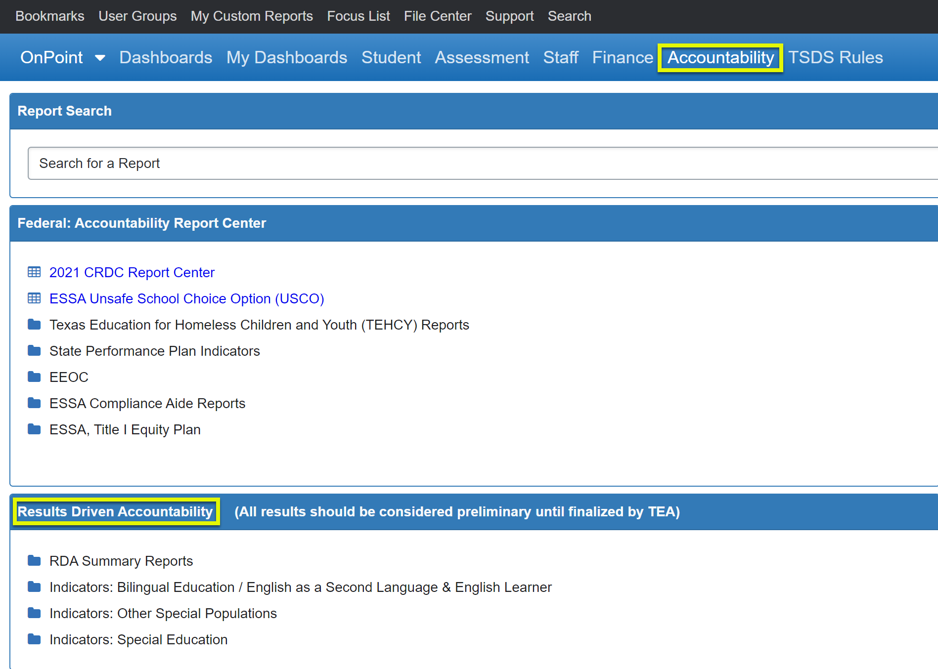 Results Driven Accountability (RDA) Location – OnDataSuite – Knowledgebase