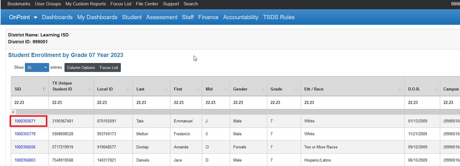 Focus List – Creation from Within a Student Dashboard View – OnDataSuite – Knowledgebase
