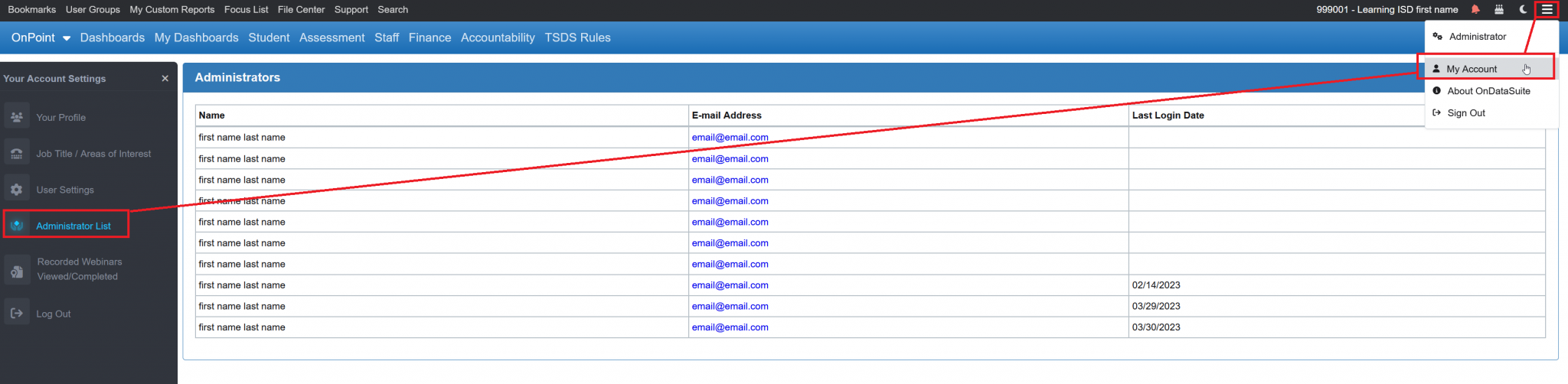 Administrator List – OnDataSuite – Knowledgebase