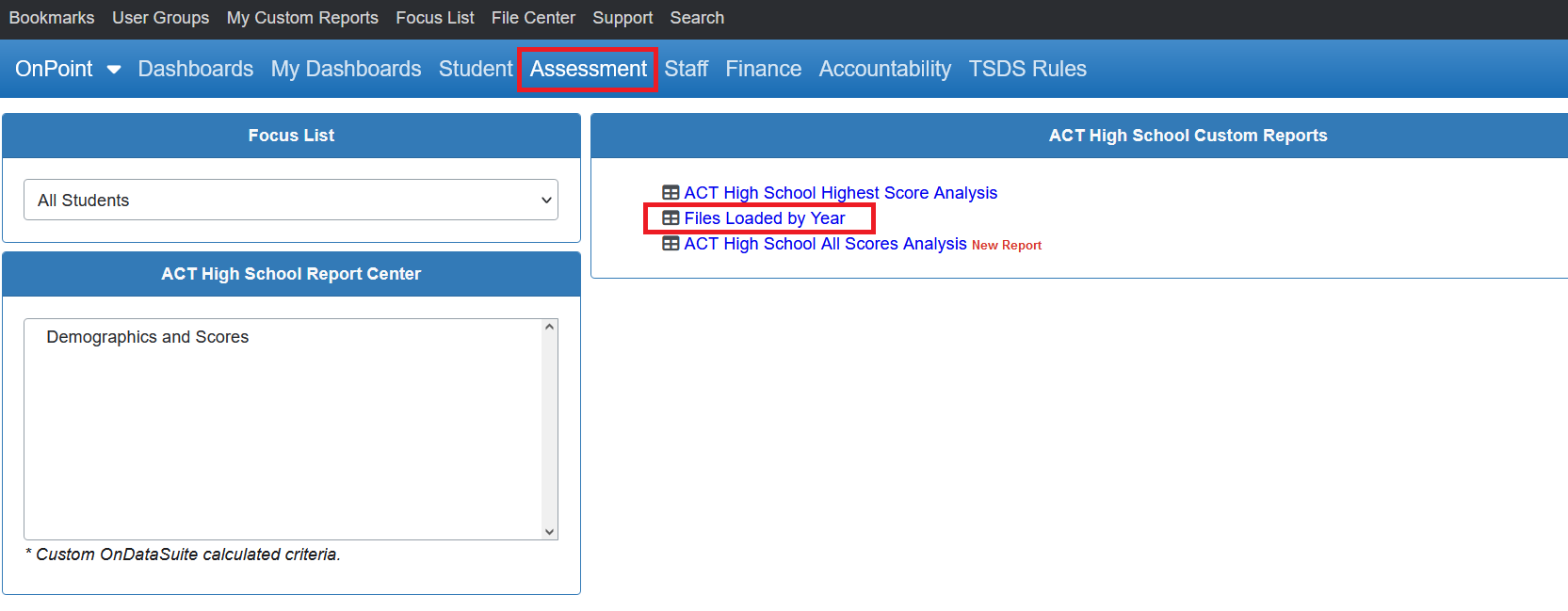 Loading – ACT (High School) Files – OnDataSuite – Knowledgebase