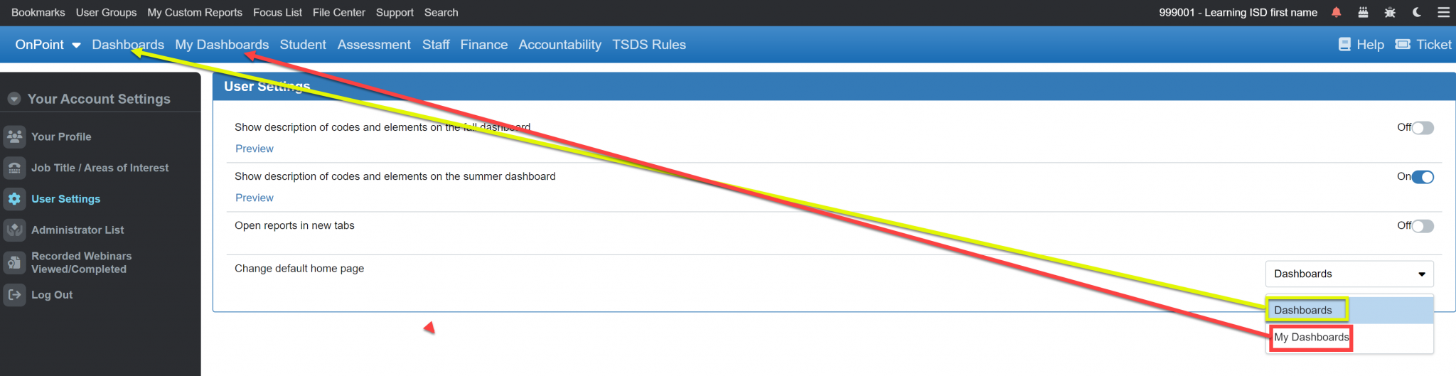 My Dashboards – Setting as default homepage – OnDataSuite – Knowledgebase