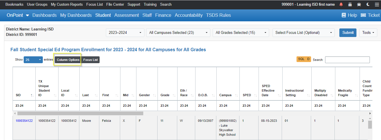 Special Ed Student Data Review – Student Custom Reports – OnDataSuite – Knowledgebase