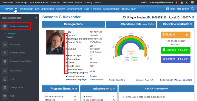 CTE Data Review – Individual Student Profile – OnDataSuite – Knowledgebase