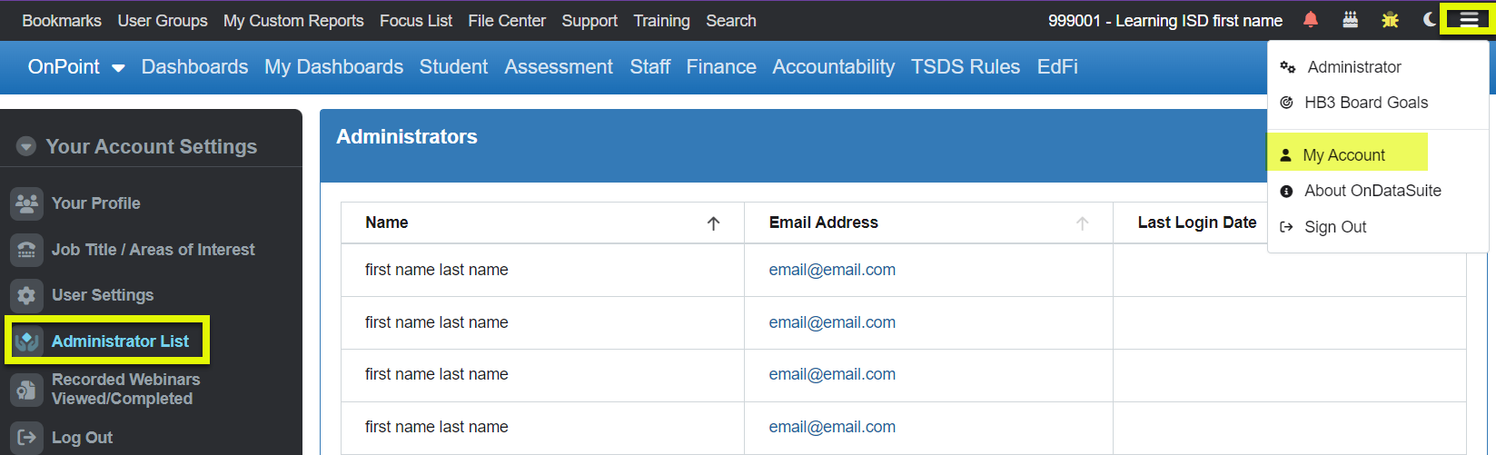 Administrator List – OnDataSuite – Knowledgebase