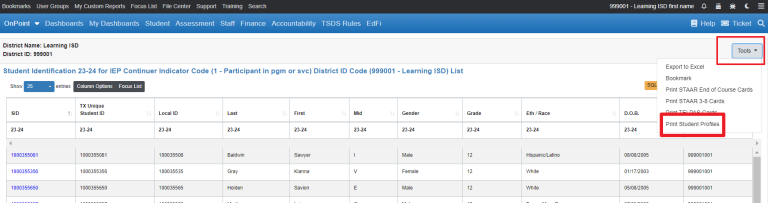 Printing Student Profiles Batch & Individual – OnDataSuite – Knowledgebase