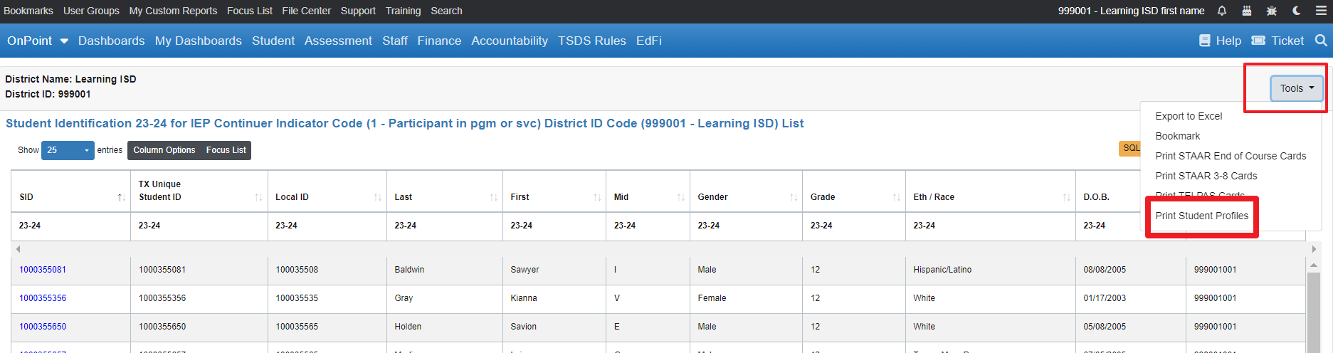 Printing Student Profiles Batch & Individual – OnDataSuite – Knowledgebase