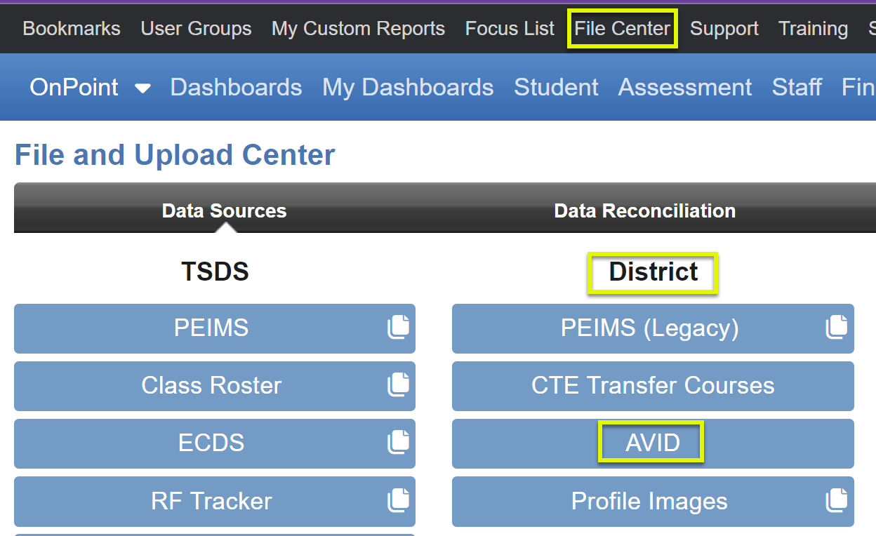 Loading District – AVID – OnDataSuite – Knowledgebase