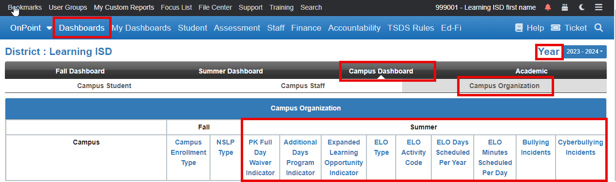 Summer PEIMS Submission Review – Campus Dashboard – OnDataSuite – Knowledgebase