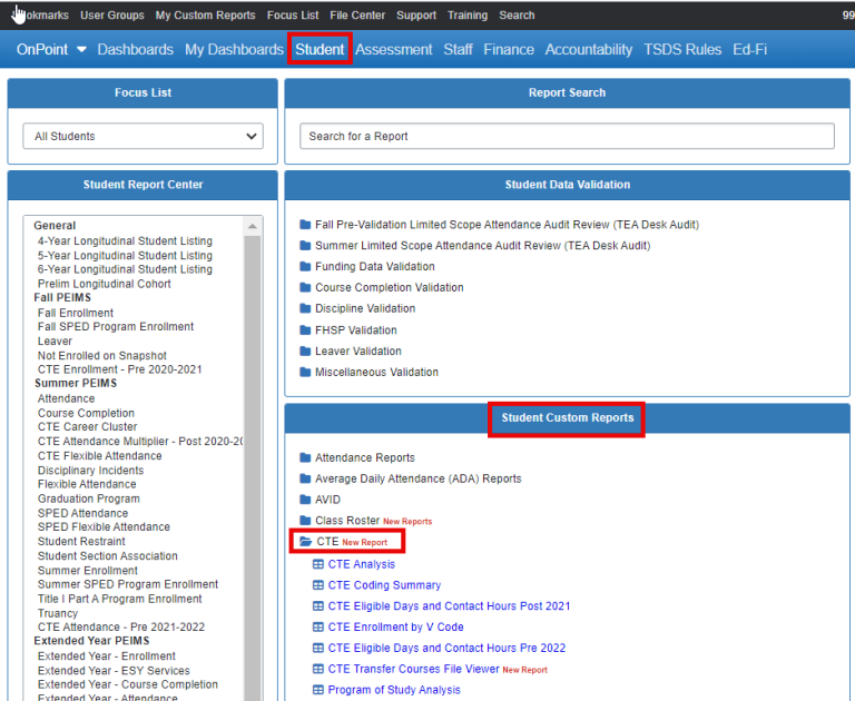 CTE Data Review – Student Custom Reports – OnDataSuite – Knowledgebase