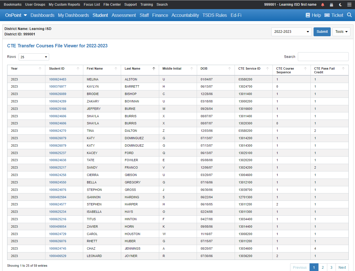 CTE Data Review – Student Custom Reports – OnDataSuite – Knowledgebase