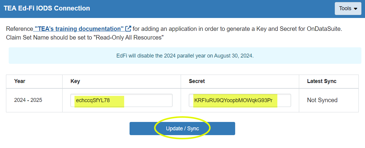 TEA Ed-Fi IODS Connection – OnDataSuite – Knowledgebase