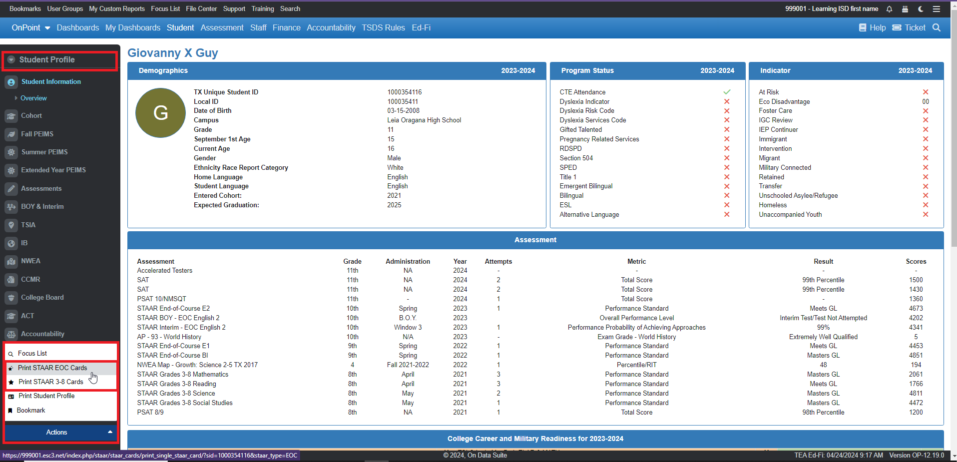 How to generate State Assessment Printable Cards – OnDataSuite – Knowledgebase