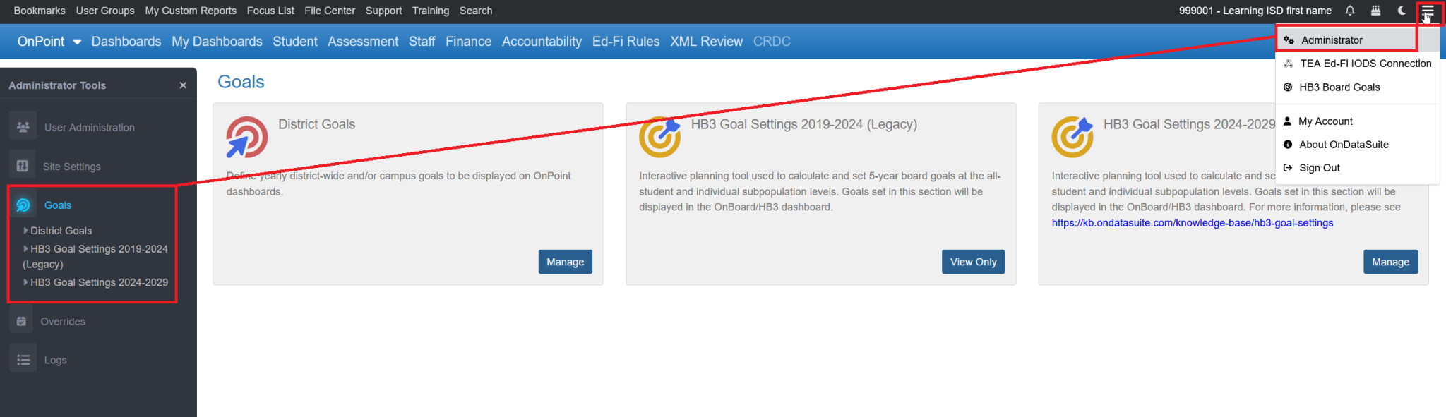 HB3 Board Goal Settings – Setup Location – OnDataSuite – Knowledgebase