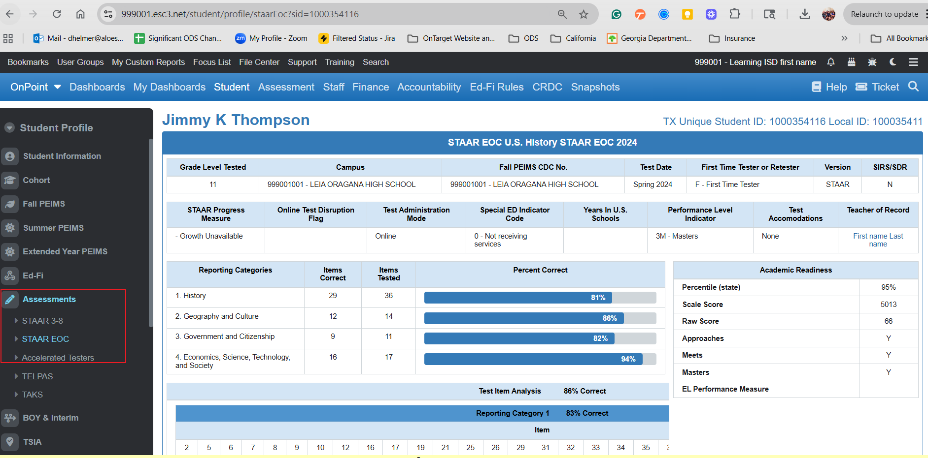 Student Profile – Assessment – OnDataSuite – Knowledgebase